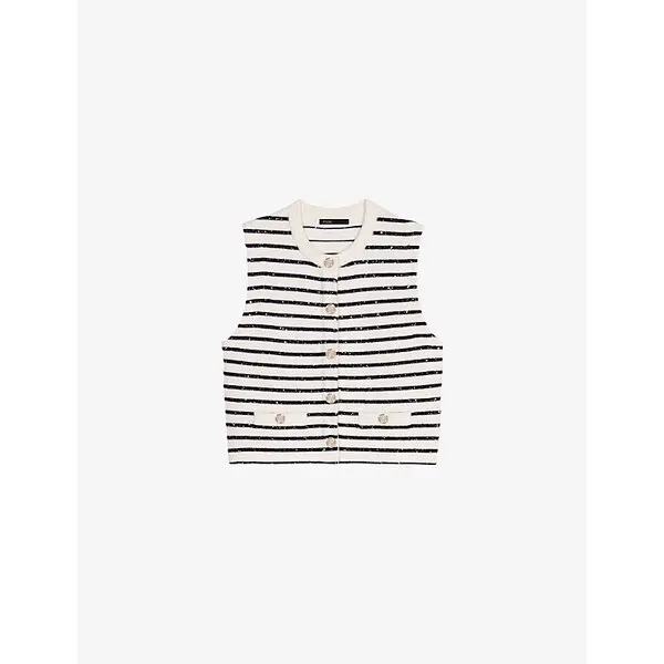 Maje Striped Rhinestone-embellished Knitted Top - White/navy