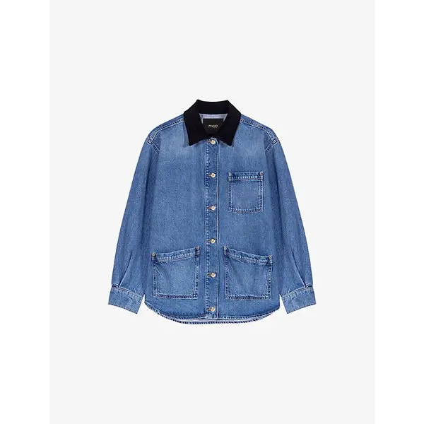 Maje Cord-collar Relaxed-fit Denim Jacket