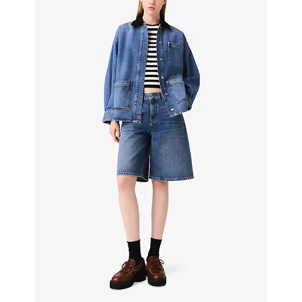 Maje Cord-collar Relaxed-fit Denim Jacket