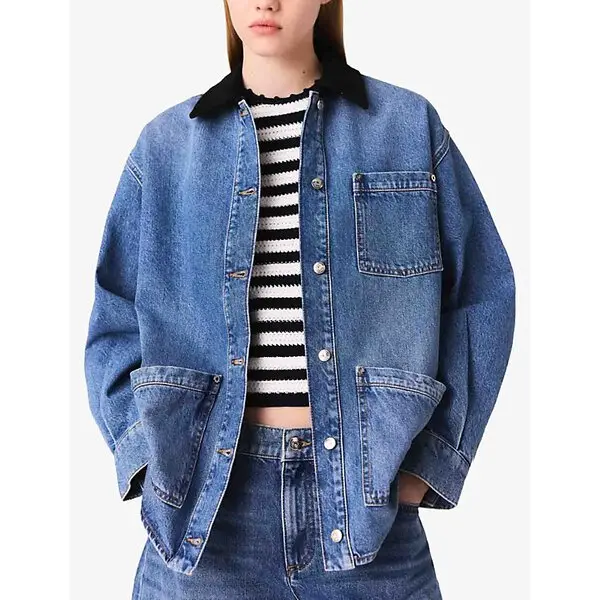 Maje Cord-collar Relaxed-fit Denim Jacket