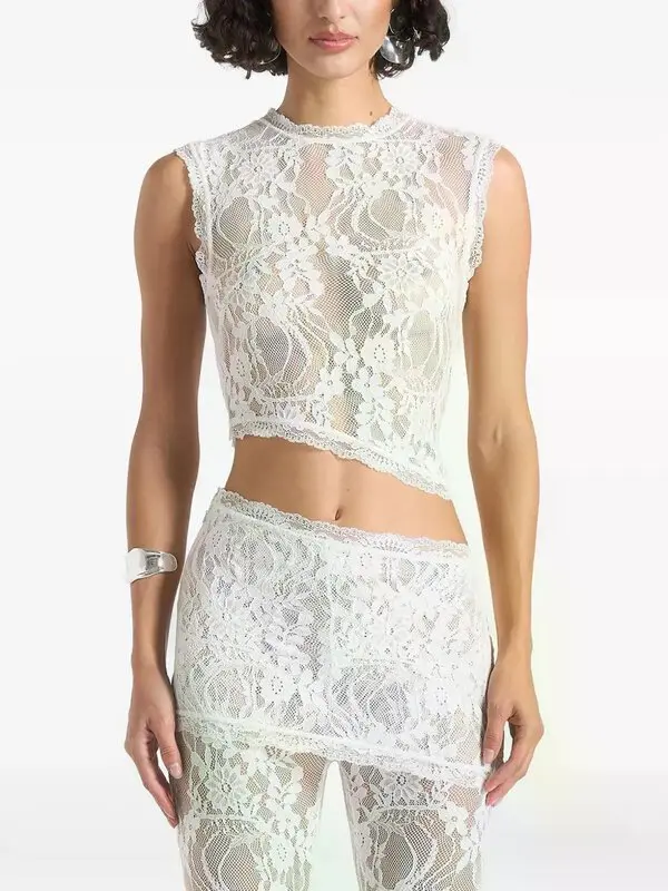 Manière De Voir Maniere De Voir Eugenie Lace Asymmetrical High Neck Sleeveless Top - White