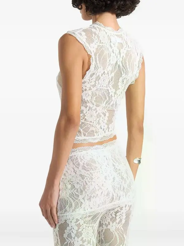 Manière De Voir Maniere De Voir Eugenie Lace Asymmetrical High Neck Sleeveless Top - White