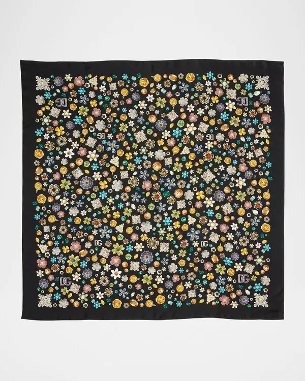 Dolce & Gabbana Floral Crystal Foulard Silk Scarf - Hn5sa Gioielli Fdo Nero
