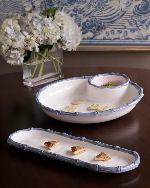 BEATRIZ BALL Vida Bamboo Baguette Platter - White/blue