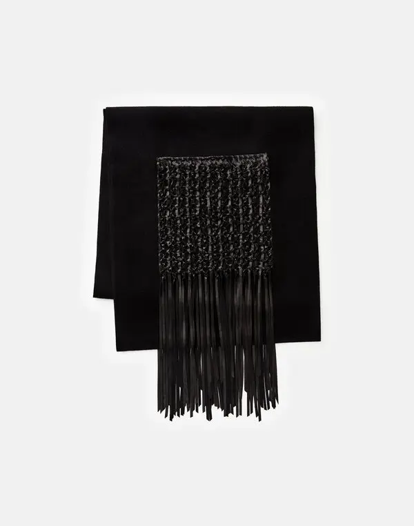 Lafayette 148 New York Wool Cashmere & Macrame Leather Pocket Shawl - Black