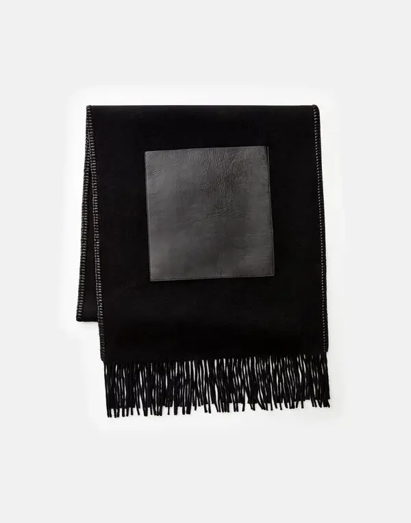 Lafayette 148 New York Wool Cashmere & Leather Pocket Shawl - Black
