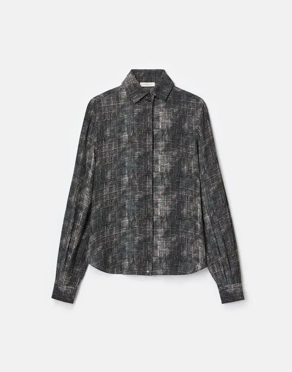 Lafayette 148 New York Houndstooth Print Silk Chiffon Blouse