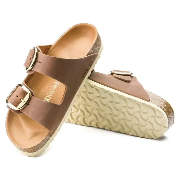 BIRKENSTOCK Arizona Big Buckle Natural Leather Oiled Sandals - Cognac
