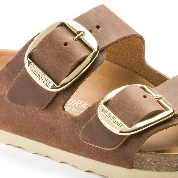 BIRKENSTOCK Arizona Big Buckle Natural Leather Oiled Sandals - Cognac