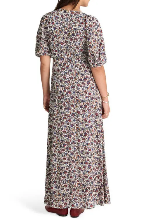 empire waist maxi dress with short sleeves Women's Fate Finds a Way Blue Multi Floral V-Neck Flutter Sleeve Maxi Dress | Size: S main image 1