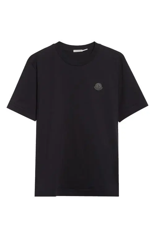 Moncler Leather Logo Patch Cotton T-shirt - Dark Navy Blue