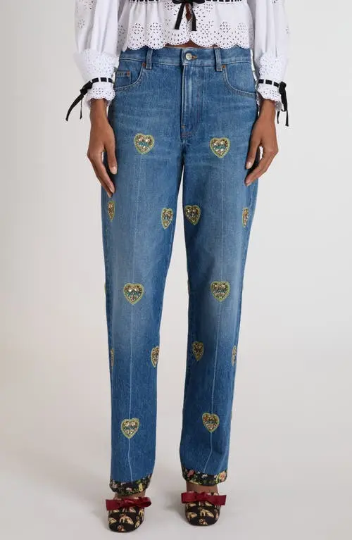Valentino Garavani Heart Embroidered Jeans