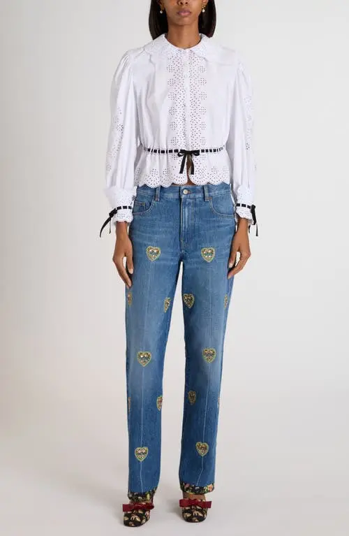 Valentino Garavani Heart Embroidered Jeans