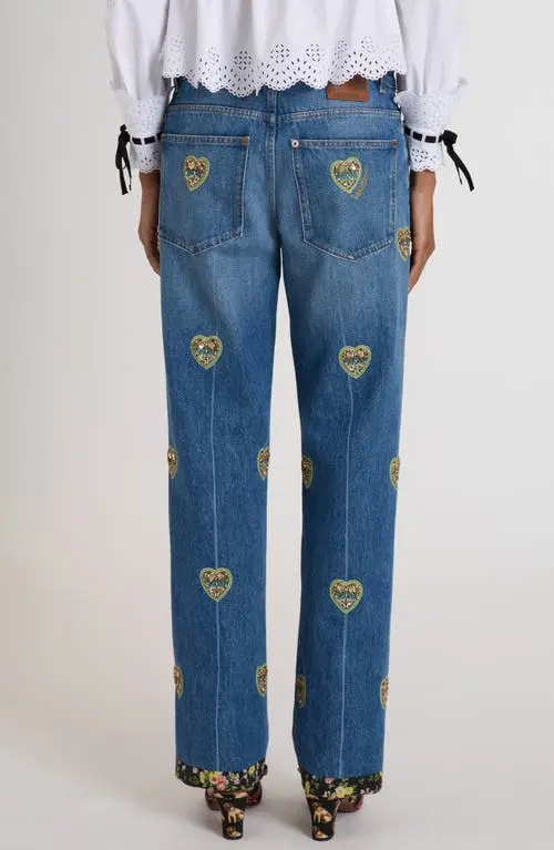 Valentino Garavani Heart Embroidered Jeans