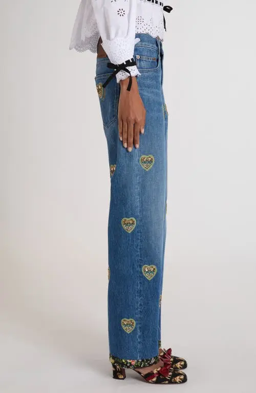 Valentino Garavani Heart Embroidered Jeans