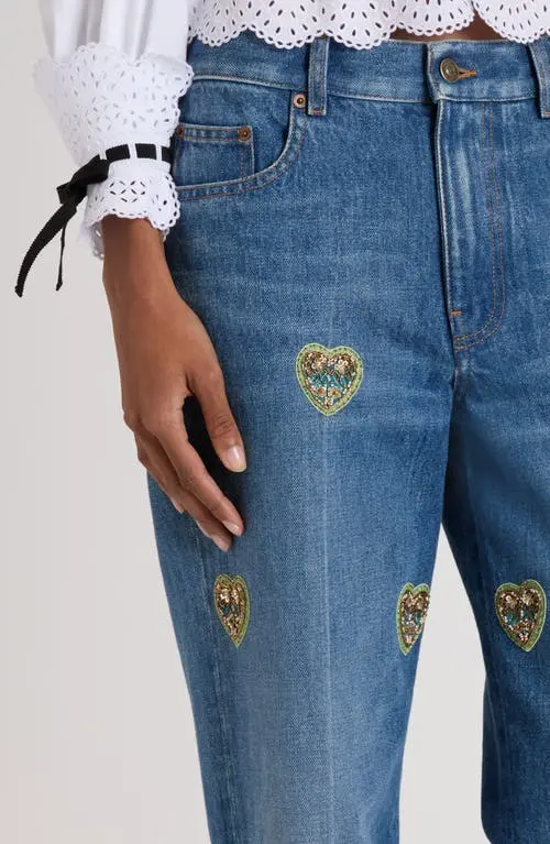 Valentino Garavani Heart Embroidered Jeans