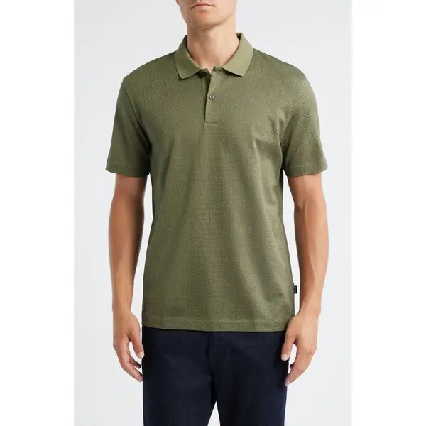 BOSS Parlay Geo Pattern Cotton Polo - Medium Green