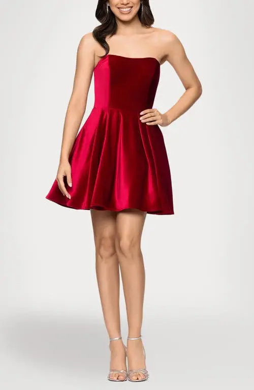 BLONDIE NITES Bow Back Strapless Velvet Cocktail Minidress - Red