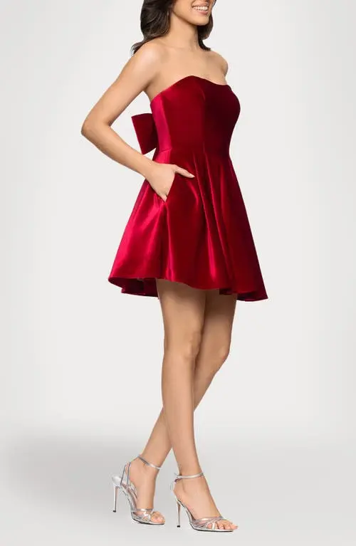 BLONDIE NITES Bow Back Strapless Velvet Cocktail Minidress - Red