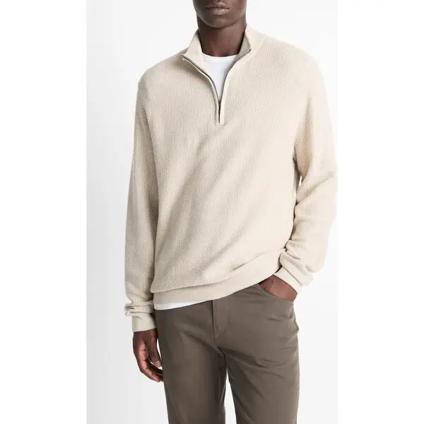 Vince Geometric Jacquard Wool & Cashmere Quarter Zip Pullover - British Khaki/classic