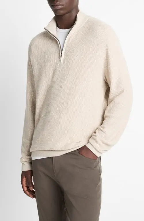 Vince Geometric Jacquard Wool & Cashmere Quarter Zip Pullover - British Khaki/classic
