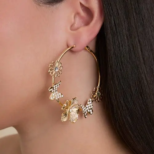 Jessica Simpson Floral Hoop Earrings