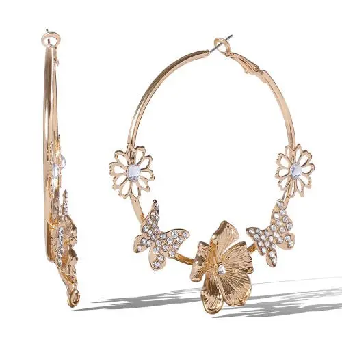 Jessica Simpson Floral Hoop Earrings