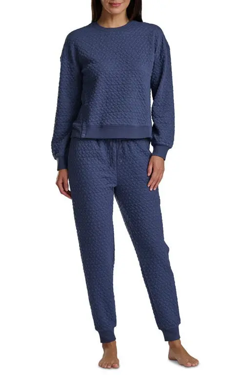 Splendid Heart Stitched Pullover & Jogger Pajamas - Navy Quilted Heart