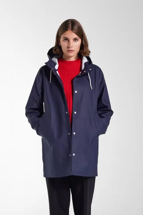 Stutterheim Stockholm Long Sleeve Hooded Raincoat - Navy