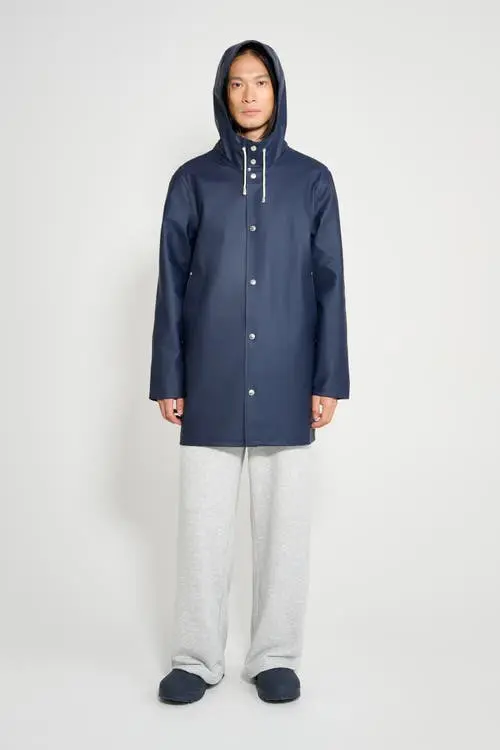 Stutterheim Stockholm Long Sleeve Hooded Raincoat - Navy