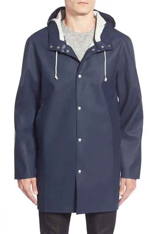 Stutterheim Stockholm Long Sleeve Hooded Raincoat - Navy