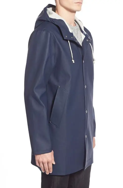 Stutterheim Stockholm Long Sleeve Hooded Raincoat - Navy