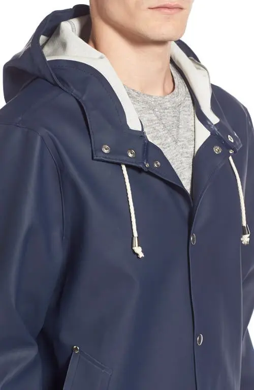 Stutterheim Stockholm Long Sleeve Hooded Raincoat - Navy