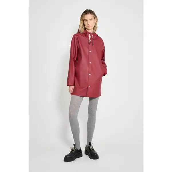 Stutterheim Stockholm Long Sleeve Hooded Raincoat - Burgundy
