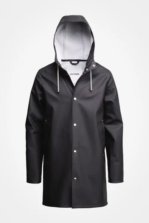 Stutterheim Stockholm Long Sleeve Hooded Raincoat - Black