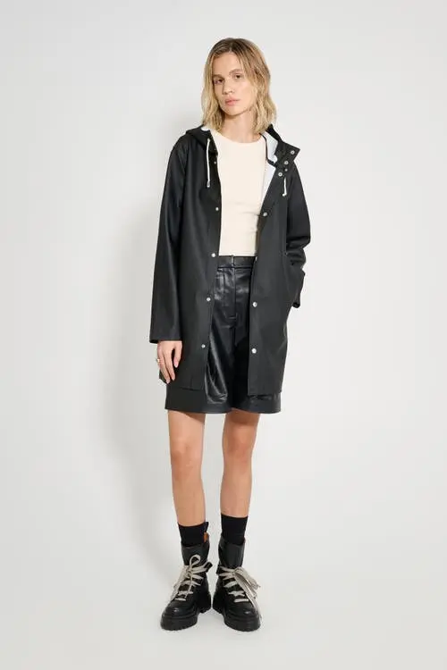 Stutterheim Stockholm Long Sleeve Hooded Raincoat - Black