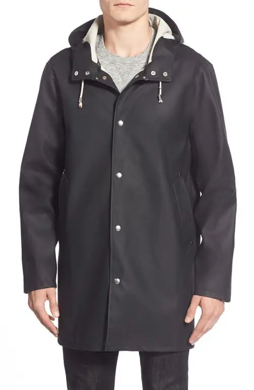 Stutterheim Stockholm Long Sleeve Hooded Raincoat - Black