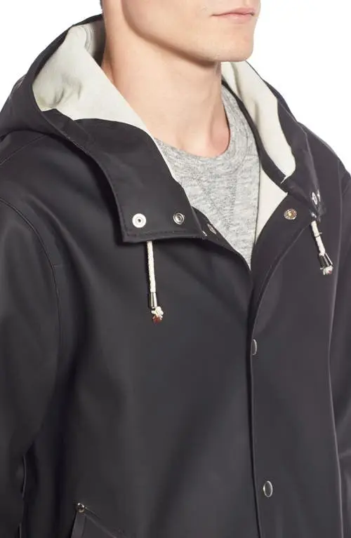 Stutterheim Stockholm Long Sleeve Hooded Raincoat - Black