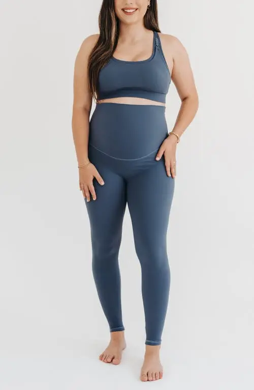 AXK Athletic Maternity Legging With Scrunch Butt Design And Supportive Belly Band - Blue