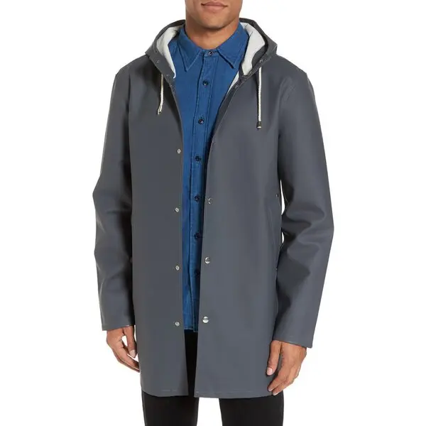 Stutterheim Stockholm Long Sleeve Hooded Raincoat - Charcoal