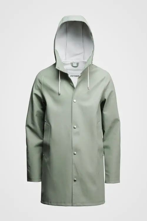 Stutterheim Stockholm Long Sleeve Hooded Raincoat - Khaki Green