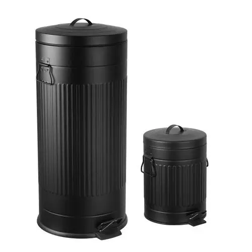 HAPPIMESS Theo Retro 8-gallon Step Trash Can With Soft-close Lid And Mini Trash Can - Charcoal Black