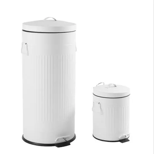 HAPPIMESS Theo Retro 8-gallon Step Trash Can With Soft-close Lid And Mini Trash Can - Cotton White