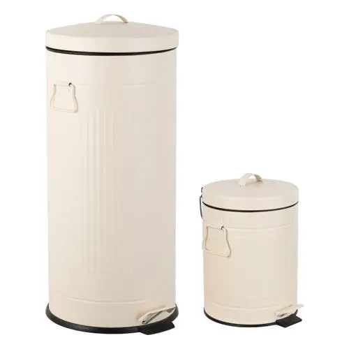 HAPPIMESS Theo Retro 8-gallon Step Trash Can With Soft-close Lid And Mini Trash Can - Limestone Beige