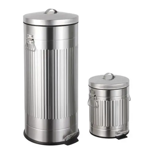HAPPIMESS Theo Retro 8-gallon Step Trash Can With Soft-close Lid And Mini Trash Can - Platinum Silver