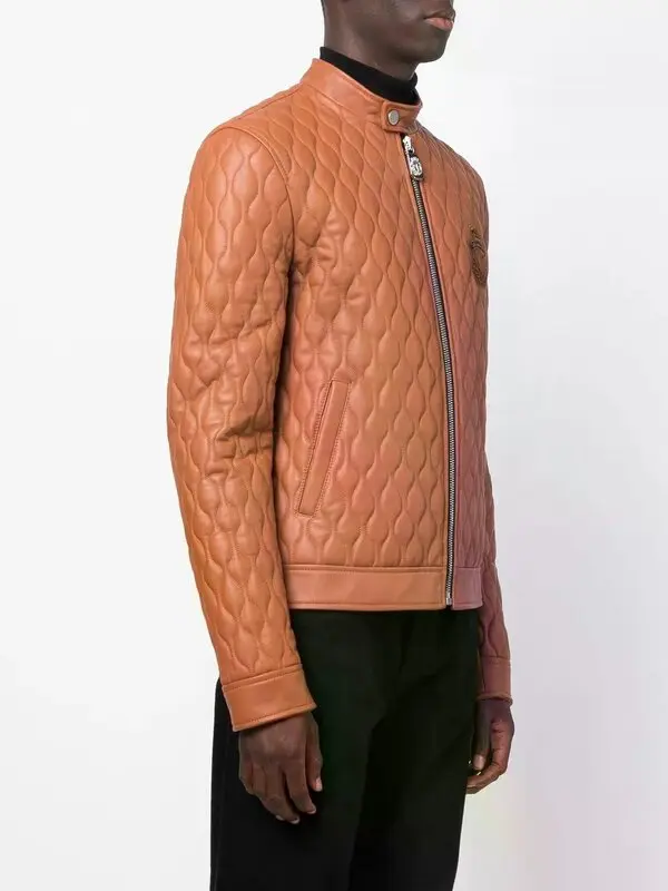 BILLIONAIRE Crest-motif Quilted Leather Jacket
