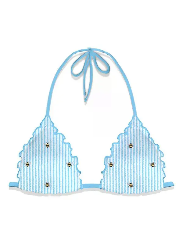 MC2 SAINT BARTH Bee-print Ruffled Bikini Top - Blue