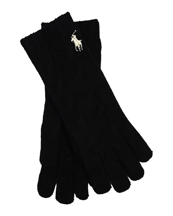 Polo Ralph Lauren Wool And Cashmere Cable Knit Gloves - Black