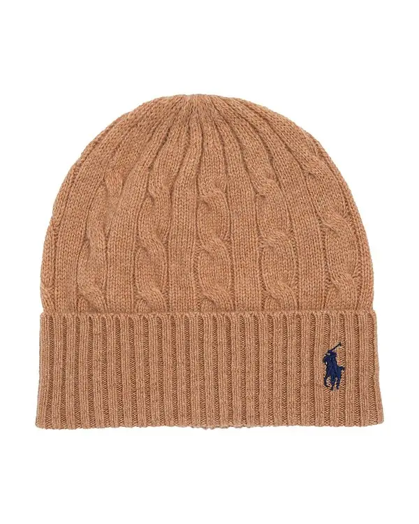 Polo Ralph Lauren Wool & Cashmere Cable Knit Beanie - Dark Camel