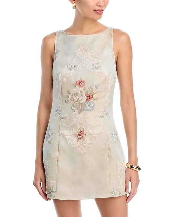 Aqua Jacquard Rose Mini Dress